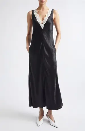 Maria Mcmanus Lace V-neck Satin Maxi Dress - Black