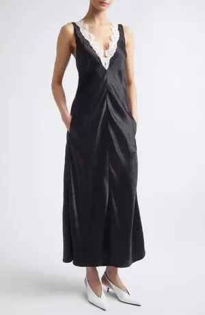 Maria Mcmanus Lace Trim Satin Maxi Dress