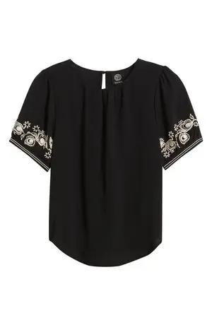 Bobeau Embroidered Sleeve Peasant Top
