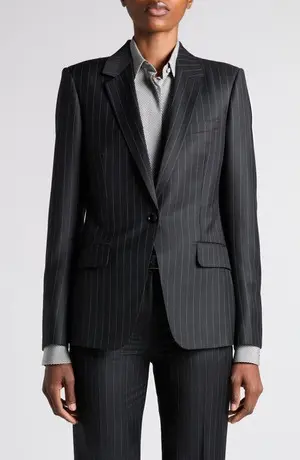TOM FORD Chalk Stripe Wool & Mohair Jacket - Black/white