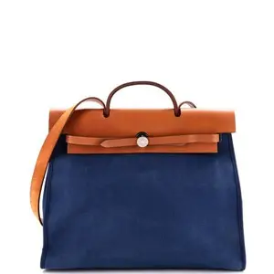 Hermès Herbag Zip Leather And Toile 39 - Blue