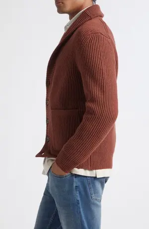 Eleventy Shawl Collar Ribbed Wool Cardigan