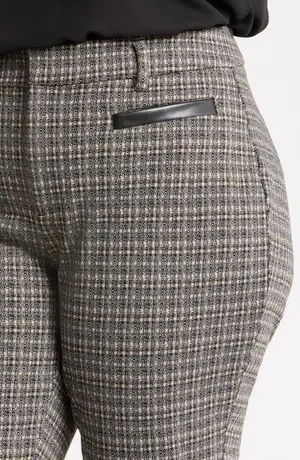 LIVERPOOL Faux Leather Trim Checkered Tapered Pants