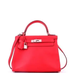 Hermès Kelly Handbag Verso Evercolor With Palladium Hardware 28 - Red