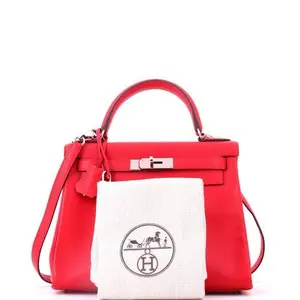 Hermès Kelly Handbag Verso Evercolor With Palladium Hardware 28 - Red