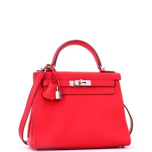 Hermès Kelly Handbag Verso Evercolor With Palladium Hardware 28 - Red