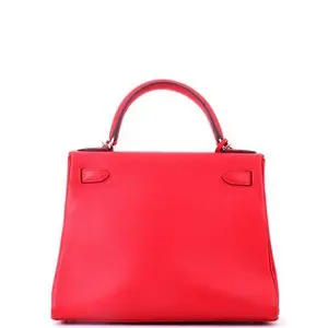 Hermès Kelly Handbag Verso Evercolor With Palladium Hardware 28 - Red