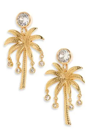 FRASIER STERLING Palm Tree Drop Earrings With Cubic Zirconia - Gold