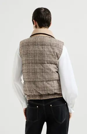 Brunello Cucinelli Reversible Down Vest With Detachable Leather Collar And Monili - Camel