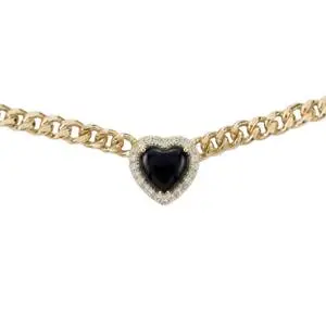 BLOOMTINE | EARTH ANGEL HQ Heart Shaped Black Onyx And Gold Plated Stainless Steel Choker Necklace - Black/gold