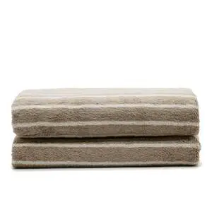 ITALIC Neutrals Ultraplush Australian Cotton Bath Towels Set Of Two Striped Tan - Brown
