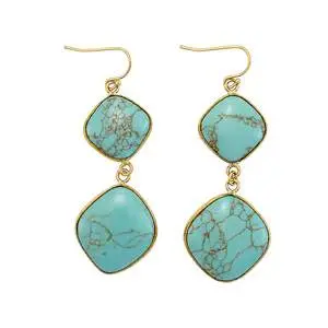 RARE MATTERS JEWELRY Blue Modern Geometric Turquoise Bezel Double Drop Earrings