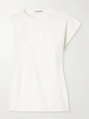 JW Anderson Asymmetrical Pleated Cotton Top With Tie Detail - Neutrals