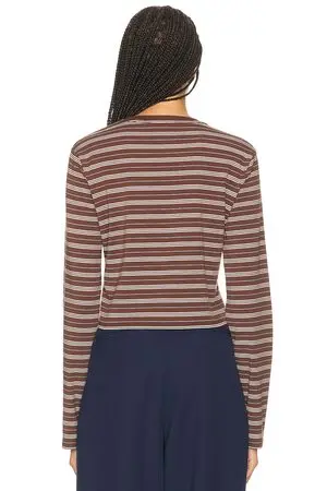 HELSA The Rib Long Sleeve Tee In Stripe