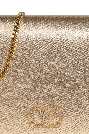 Valentino Garavani Leather Clutch With Crystal Embellished Logo