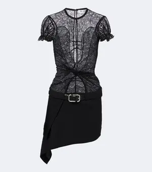 Attico Belted Lace Minidress - Black