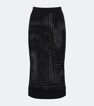 Saint Laurent Semi-sheer Pointelle Midi Skirt - Black