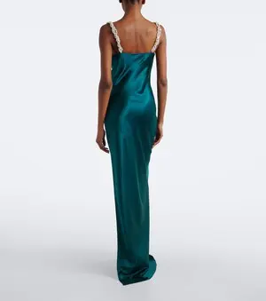 Balmain Embellished Ruched Silk Satin Gown