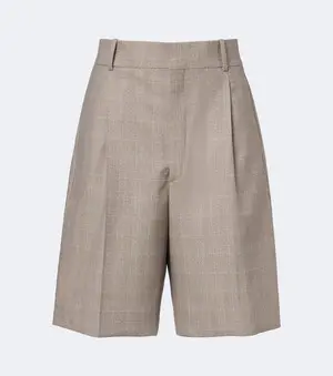 Bottega Veneta Prince Of Wales Check Wool Bermuda Shorts - Beige