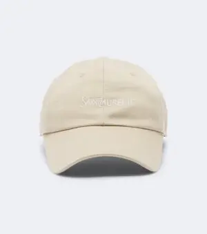 Saint Laurent Logo Cotton Gabardine Baseball Cap - Beige