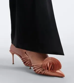 AQUAZZURA Wild Bloom Appliqué Satin Mules