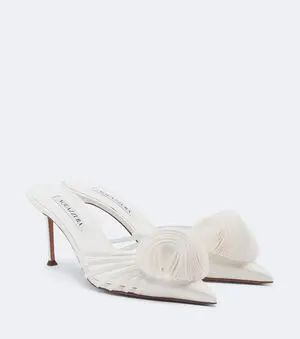 AQUAZZURA Wild Bloom Floral-appliqué Satin Mules - White
