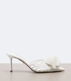 AQUAZZURA Wild Bloom Appliqué Satin Mules - White