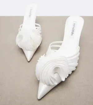 AQUAZZURA Wild Bloom Appliqué Satin Mules - White