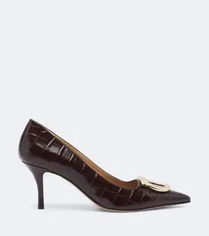 FERRAGAMO Lara Gancini Croc-effect Leather Pumps