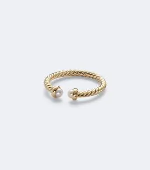 David Yurman Cable Spira Flex Micro Ring With Pearls In 18kt Yellow - Gold