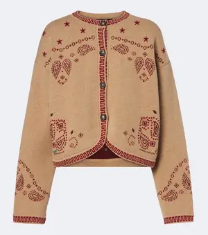 Alanui Bandana Jacquard Wool And Cashmere Cardigan - Beige