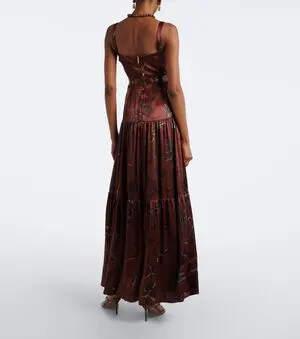 Agua Bendita Lima Printed Satin Maxi Dress
