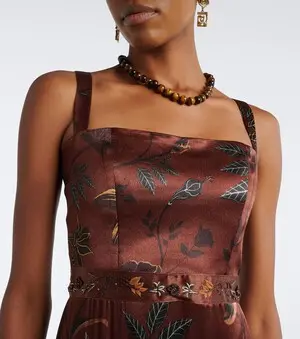 Agua Bendita Lima Printed Satin Maxi Dress