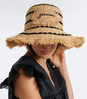 GANNI Striped Raffia Bucket Hat