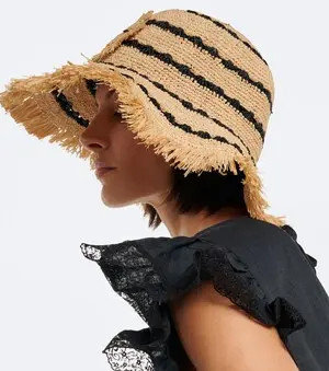 GANNI Striped Raffia Bucket Hat