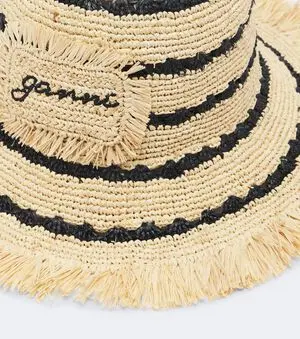 GANNI Striped Raffia Bucket Hat
