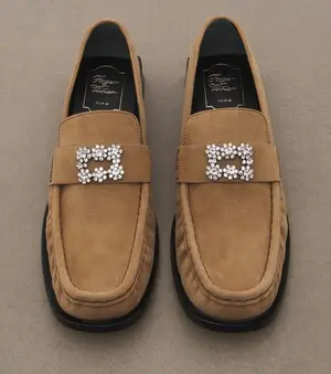 ROGER VIVIER Viv Moc Embellished Suede Loafers