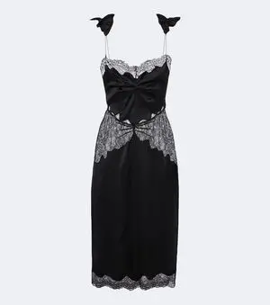 Attico Lace-trimmed Satin Midi Dress - Black