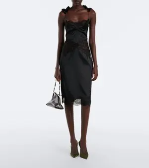 Attico Lace-trimmed Satin Midi Dress