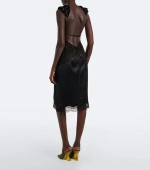 Attico Lace-trimmed Satin Midi Dress