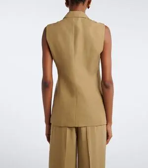 Max Mara Linen And Silk Twill Vest - Green