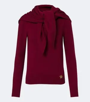 Oscar De La Renta Layered Cashmere Sweater With Detachable Scarf - Burgundy