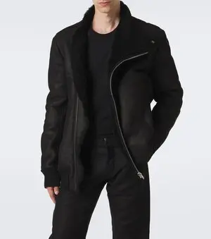 Rick Owens Suede Shearling Flight Jacket - Black