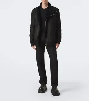 Rick Owens Suede Shearling Flight Jacket - Black