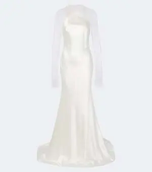 DANIELLE FRANKEL Bridal Mari Caped Wool And Silk Gown - White
