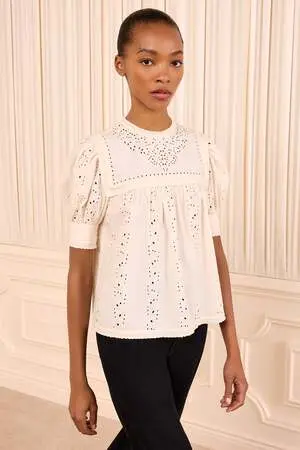 Ulla Johnson Una Short Sleeve Cotton Top - Pearled Ivory