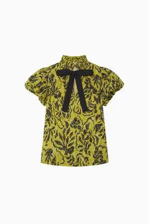 Ulla Johnson Estela Short Sleeve Cotton Top With Bubble Sleeves And Ruffle Collar