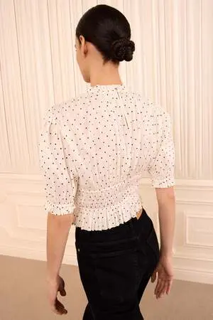 Ulla Johnson Rae Polka Dot Cotton Top - Blanc