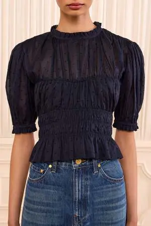 Ulla Johnson Rae Short Sleeve Cotton Top - Nightfall