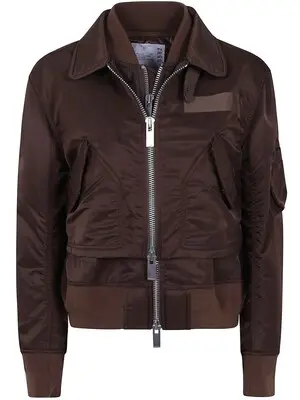 Sacai Jacket Zippered "nylon Twill Blouson - Brown